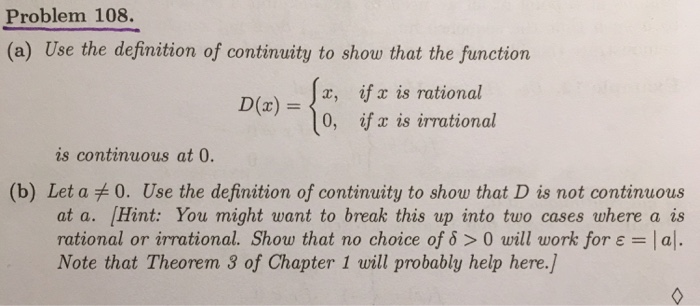 Solved Problem 108. (a) Use the definition of continuity to | Chegg.com