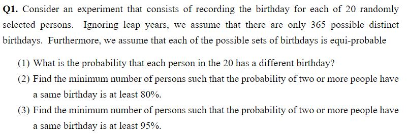 Solved Q1. Consider an experiment that consists of recording | Chegg.com