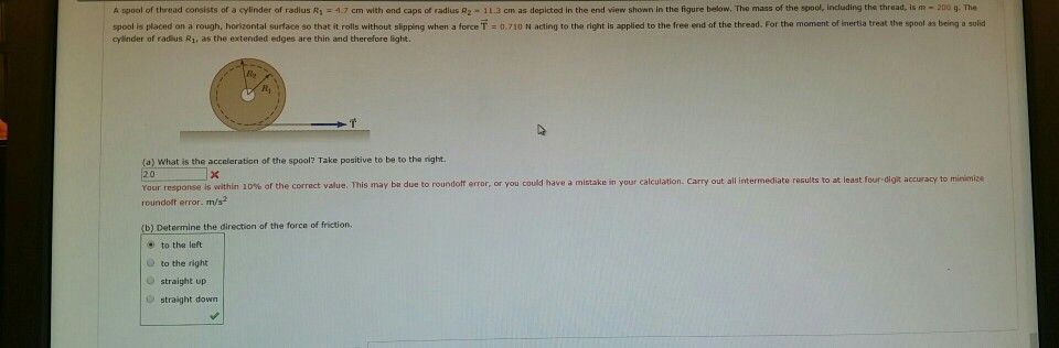 Solved A spool of thread consists of a cylinder of radius R | Chegg.com