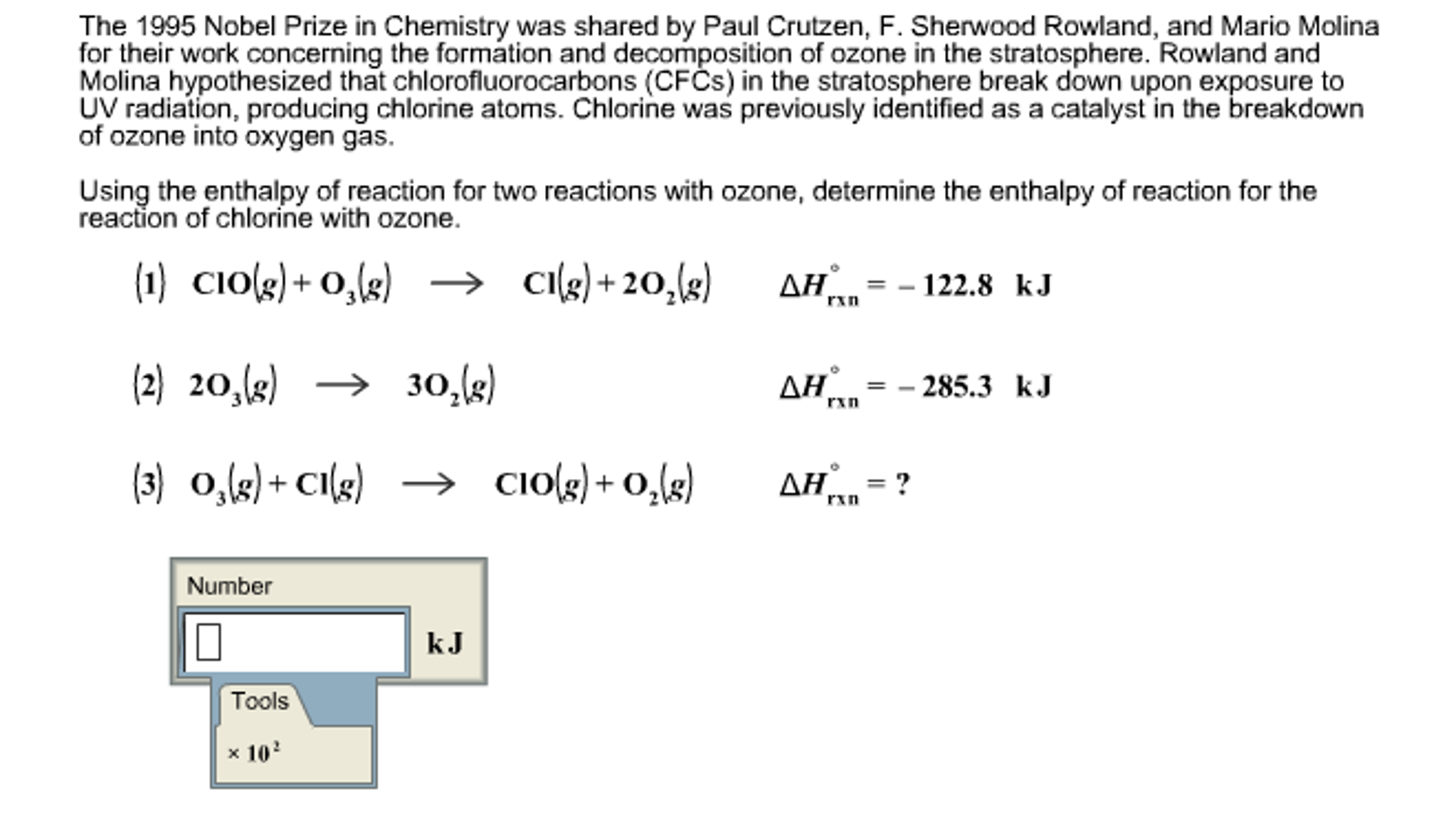 Solved The 1995 Nobel Prize in Chemistry was shared by Paul | Chegg.com