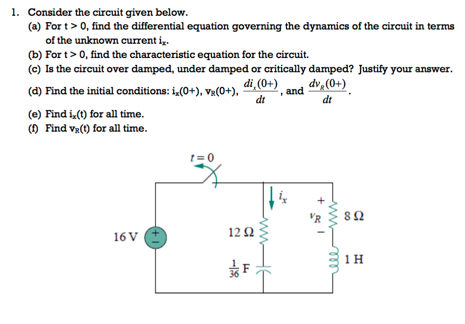 Solved 1. Consider the circuit given below. (a) For t >0, | Chegg.com