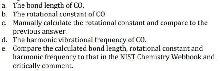 Solved a. The bond length of CO. Manually calculate the | Chegg.com