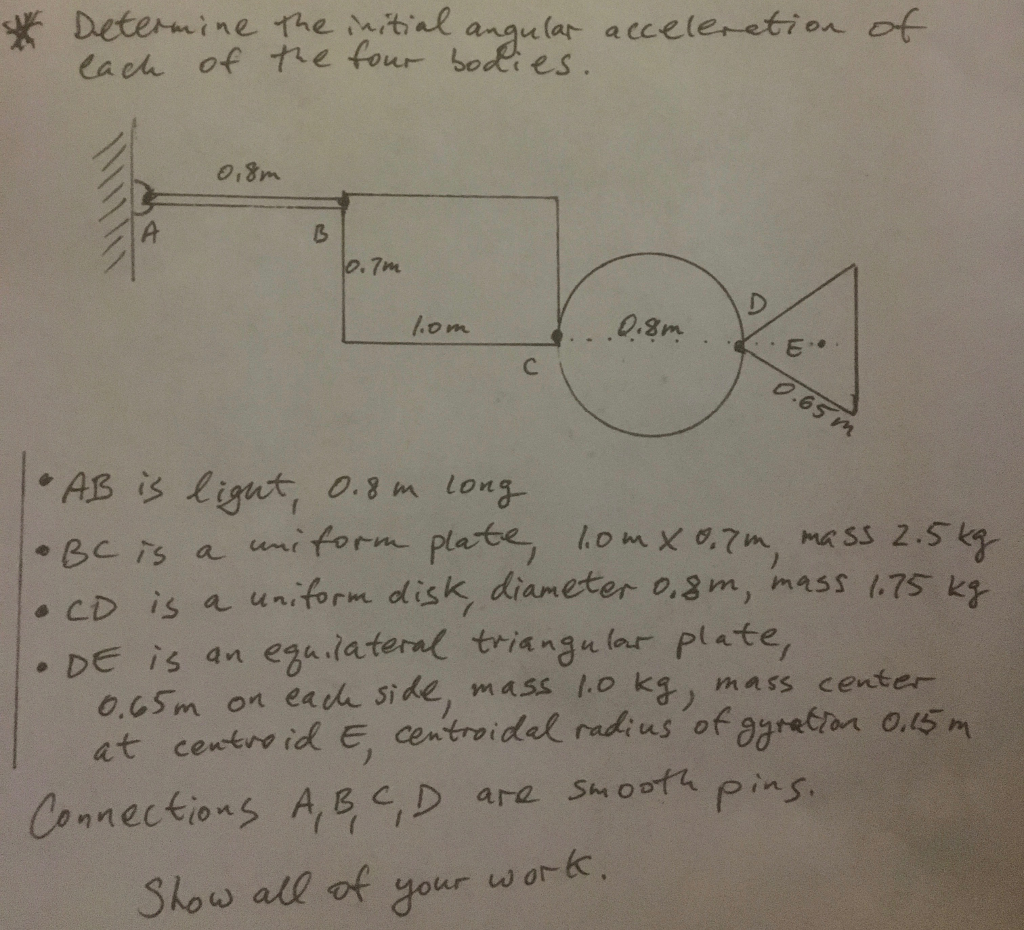 Solved Determine the initial angular acceleration of each of | Chegg.com