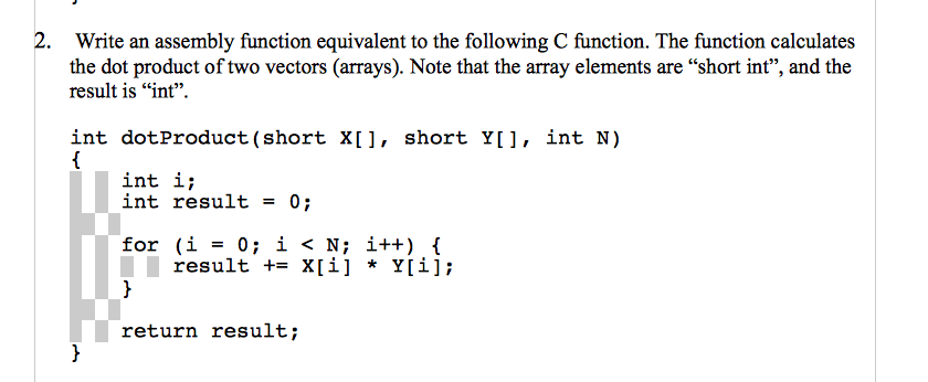 2. Write an assembly function equivalent to the | Chegg.com