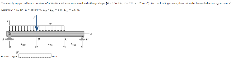 Solved The simply supported beam consists of a w460 x 82 | Chegg.com