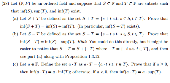Solved Let (F,P) be an ordered field and suppose that S F | Chegg.com