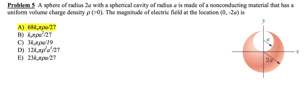 Solved Problem 5 A sphere of radius 2a with a spherical | Chegg.com