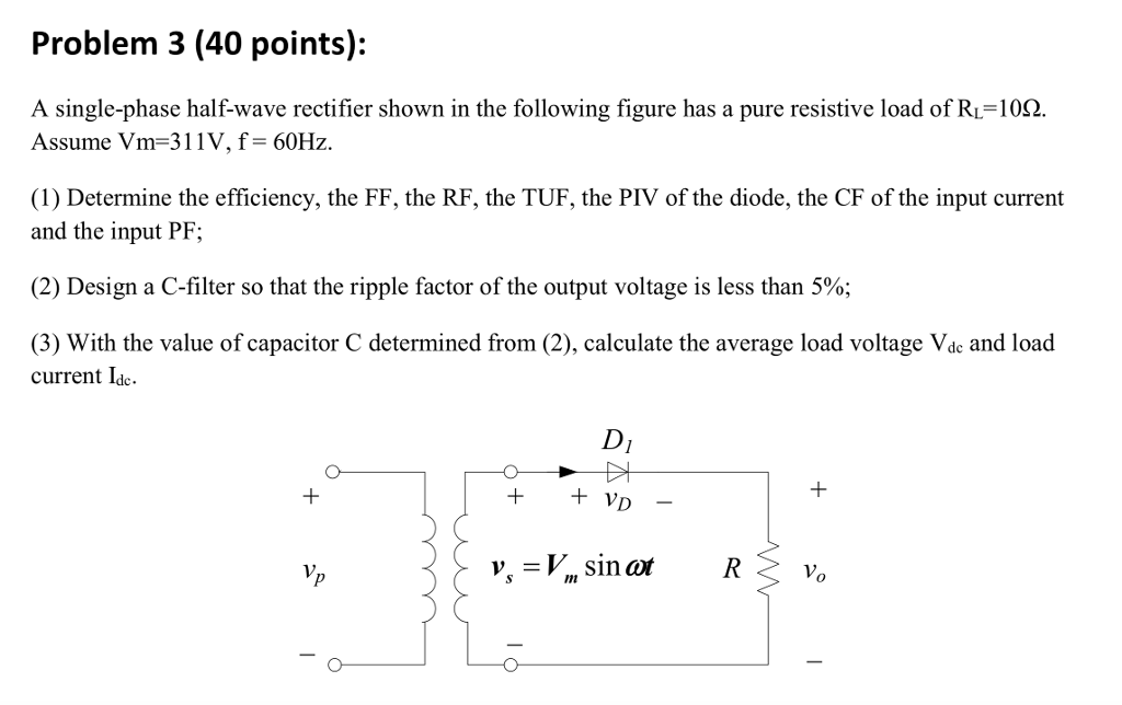 Solved Problem 3 (40 points): A single-phase half-wave | Chegg.com