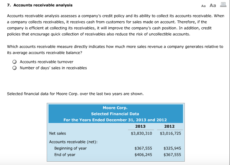 Solved 7. Accounts receivable analysis Aa Aa Accounts | Chegg.com