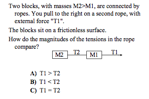 Solved Two blocks, with masses M2>M1, are connected by | Chegg.com
