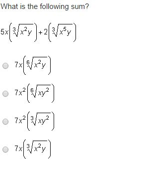Solved What is the following sum? 5x(3 x2y)+2(3 x5y) | Chegg.com