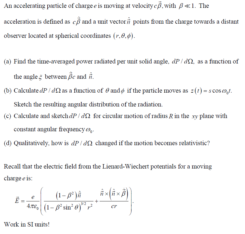 An accelerating particle of charge e is moving at | Chegg.com