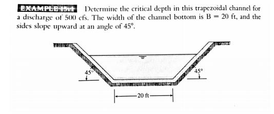 Solved Determine the critical depth in this trapezoidal | Chegg.com Solved Determine the critical depth in this trapezoidal | Chegg.com