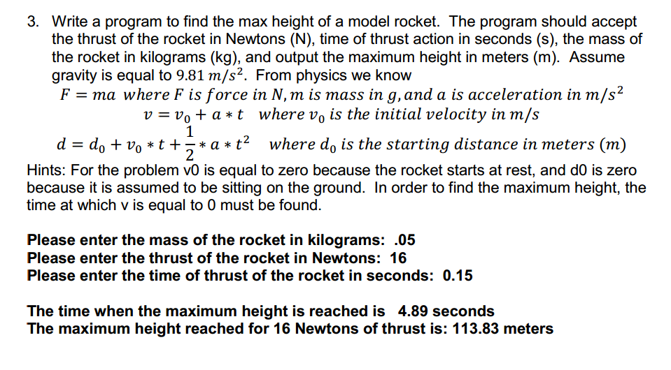 Solved 3. Write a program to find the max height of a model | Chegg.com