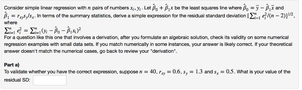 Solved Consider simple linear regression with n pairs of | Chegg.com