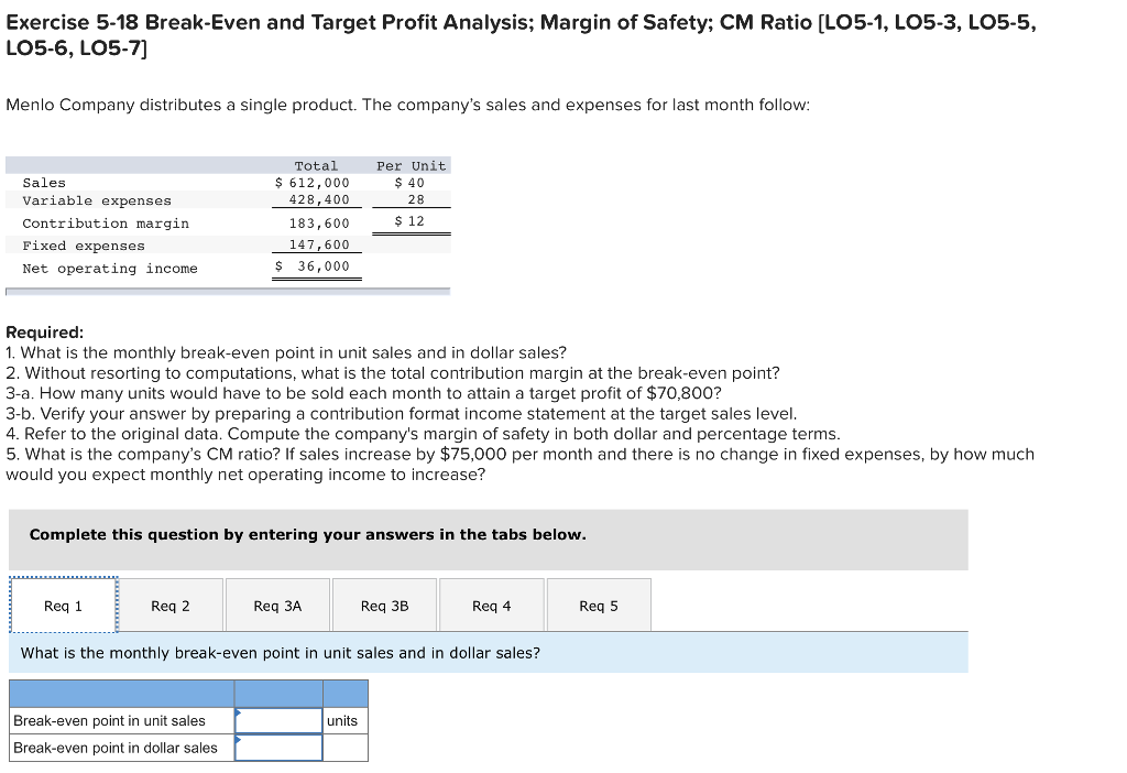 Solved Exercise 5-18 Break-Even and Target Profit Analysis; | Chegg.com