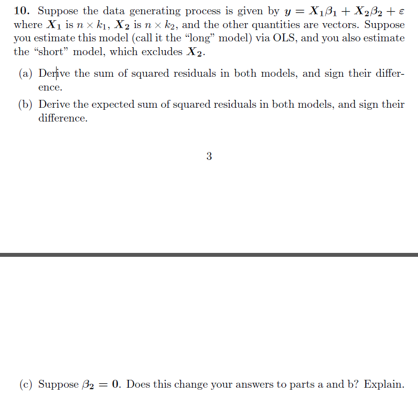 Suppose the data generating process is given by y = | Chegg.com