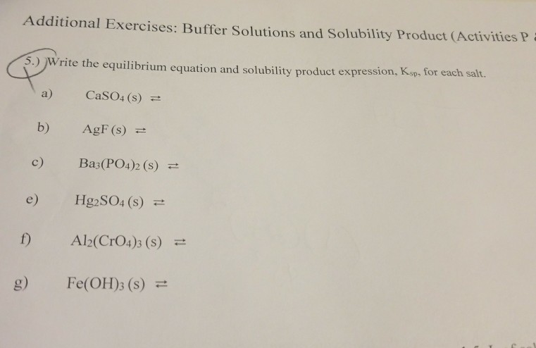 Solved Additional Exercises: Buffer Solutions and Solubility | Chegg.com