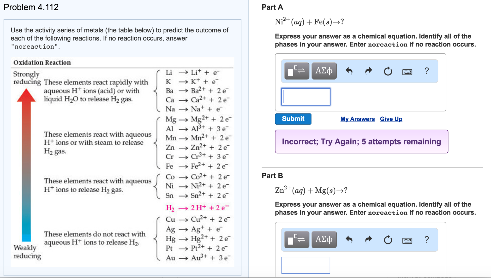 Solved Use the activity series of metals (the table below) | Chegg.com