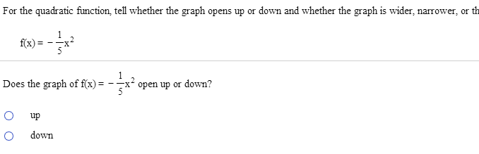 Solved For the quadratic function, tell whether the graph | Chegg.com