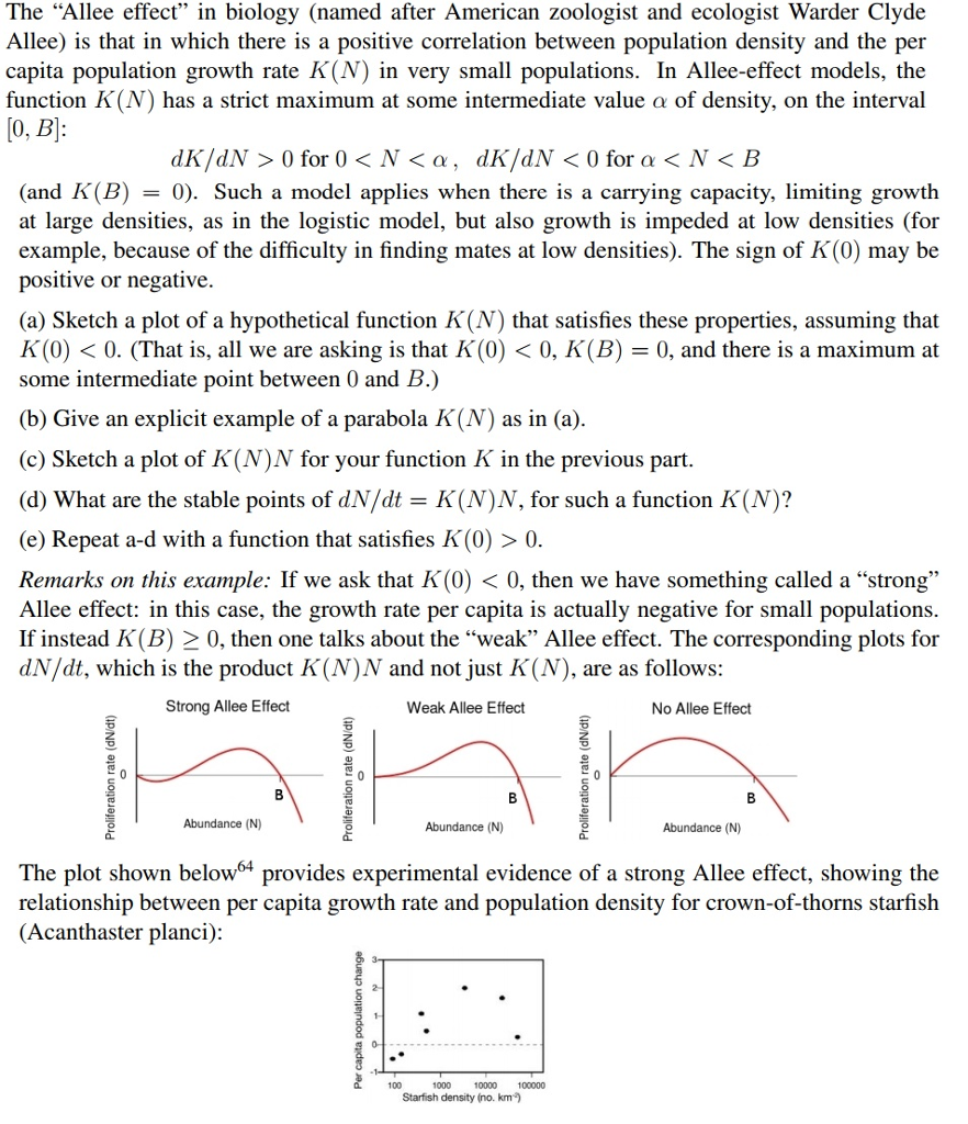 Solved The "Allee effect" in biology (named after American | Chegg.com