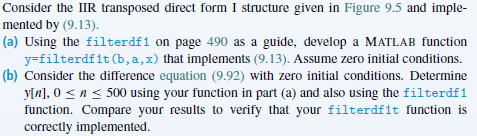 Consider the IIR transposed direct form I structure | Chegg.com