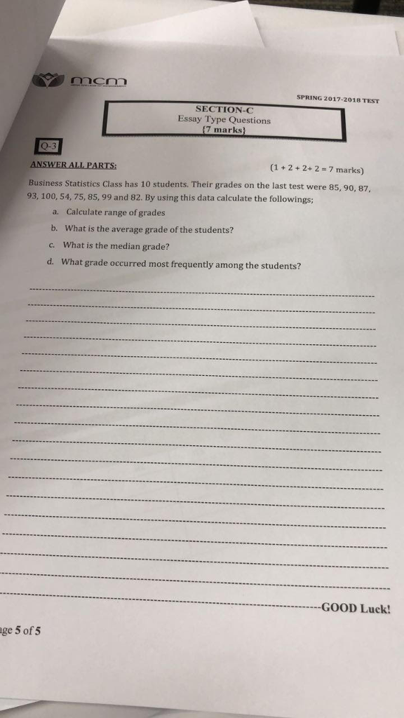 Solved SPRING 2017 2018 TEST SECTION C Essay Type Questions Chegg