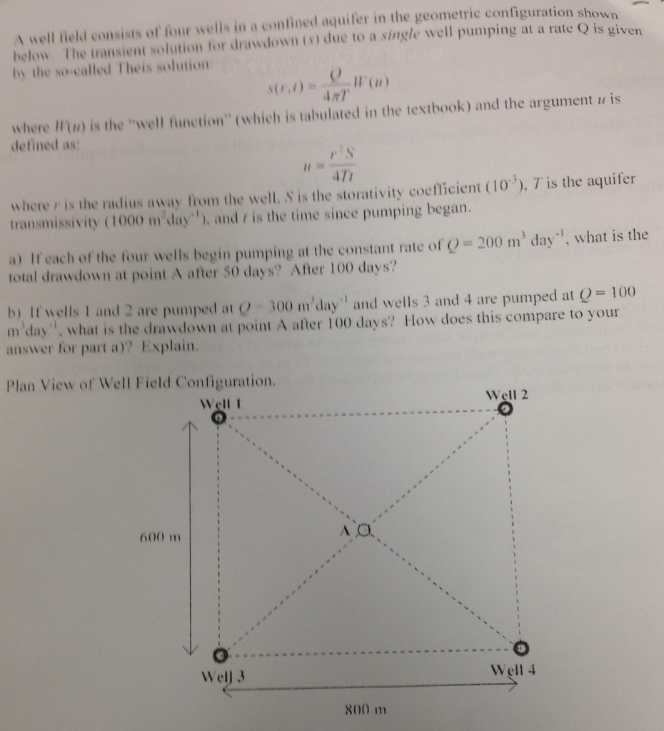 Solved A well field consists of four wells a confined | Chegg.com
