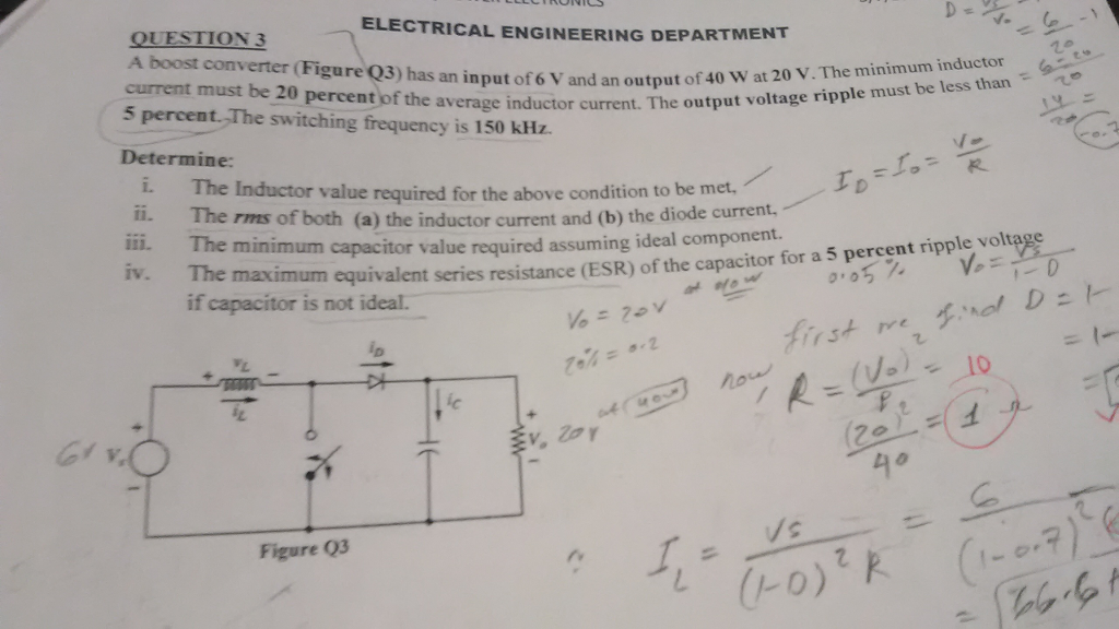 Solved A boost converter (Figure Q3) has an input of 6 V | Chegg.com