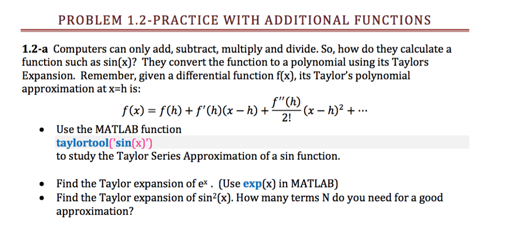 PROBLEM 1.2-PRACTICE WITH ADDITIONAL FUNCTIONS 1.2-a | Chegg.com