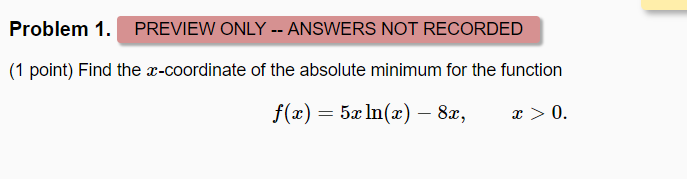 Solved Find the x-coordinate of the absolute minimum for the | Chegg.com