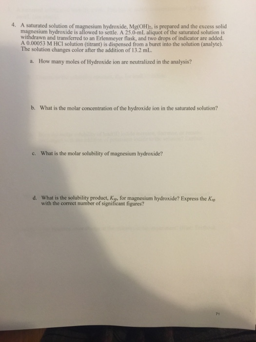 Solved A saturated solution of magnesium hydroxide, | Chegg.com