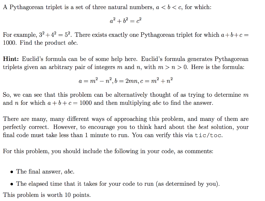 Solved A Pythagorean triplet is a set of three natural | Chegg.com