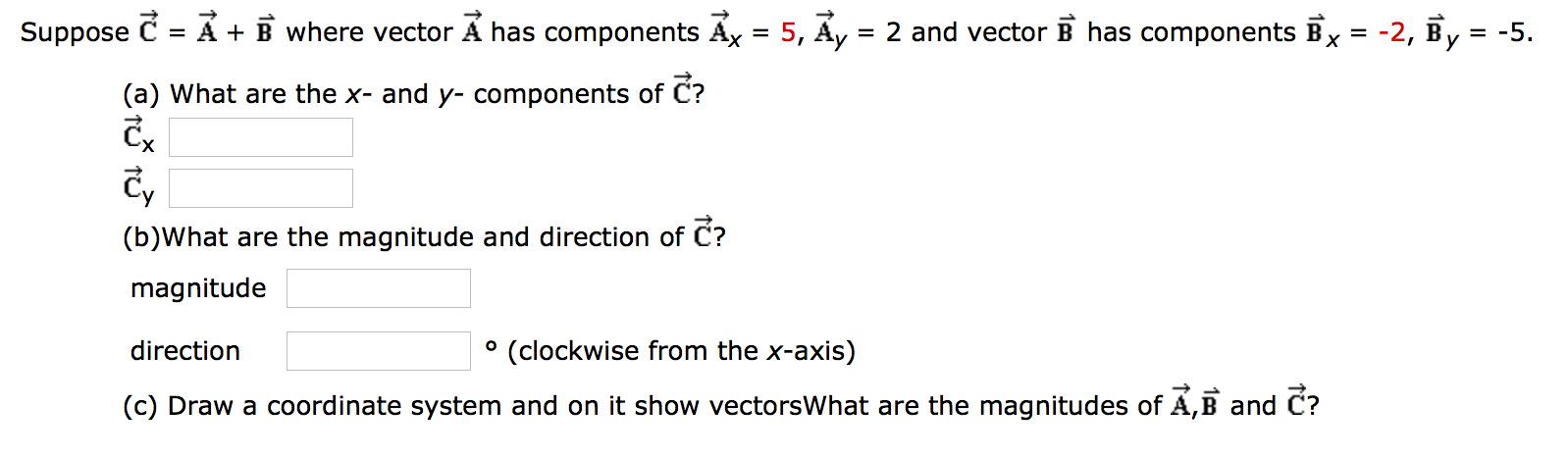 Solved Suppose C = A + B where vector A has components A_x = | Chegg.com