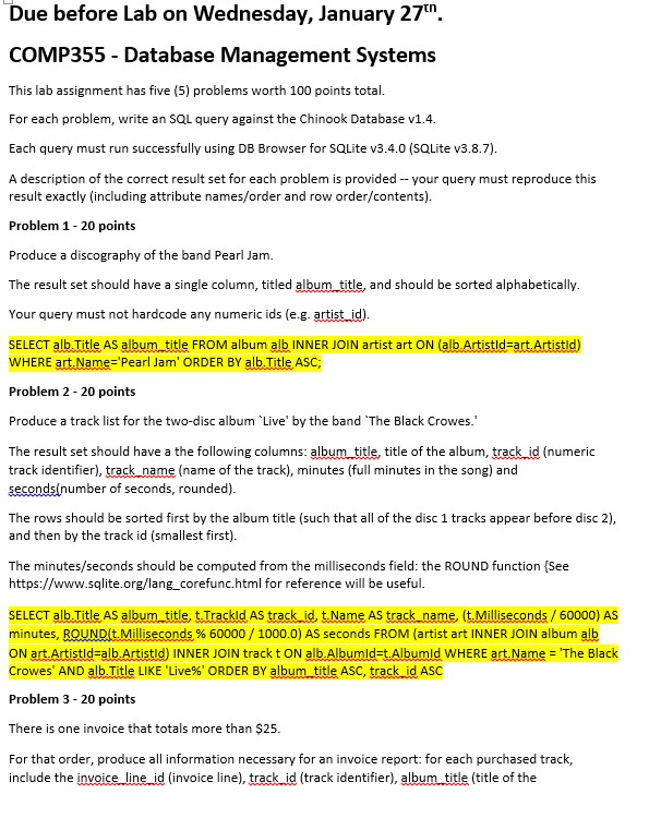 Solved Due before Lab on Wednesday, January 27". COMP355 - | Chegg.com
