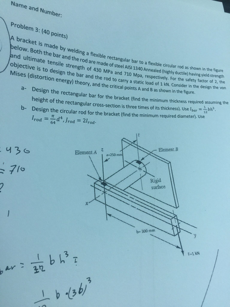 Solved Name and Number: Problem 3: (40 points) A bracket is | Chegg.com