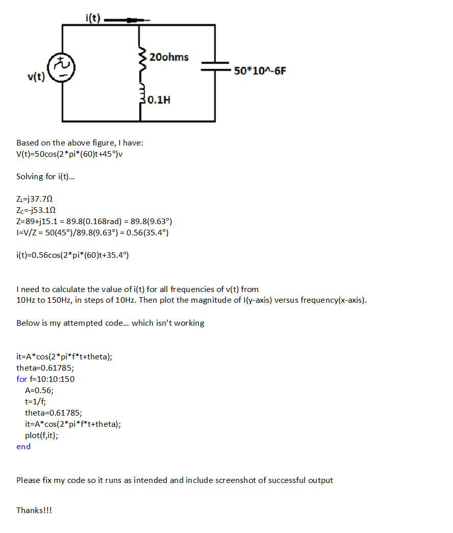 Solved i(t) 20ohms 50 10A-6F v(t) 0.1H Based on the above | Chegg.com