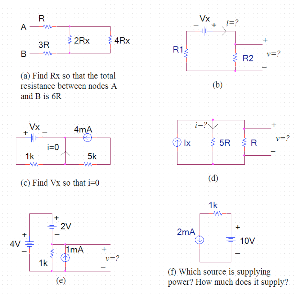 Solved Vx 2Rx $4Rx 3R R1 W R2 VE? (a) Find Rx so that the | Chegg.com