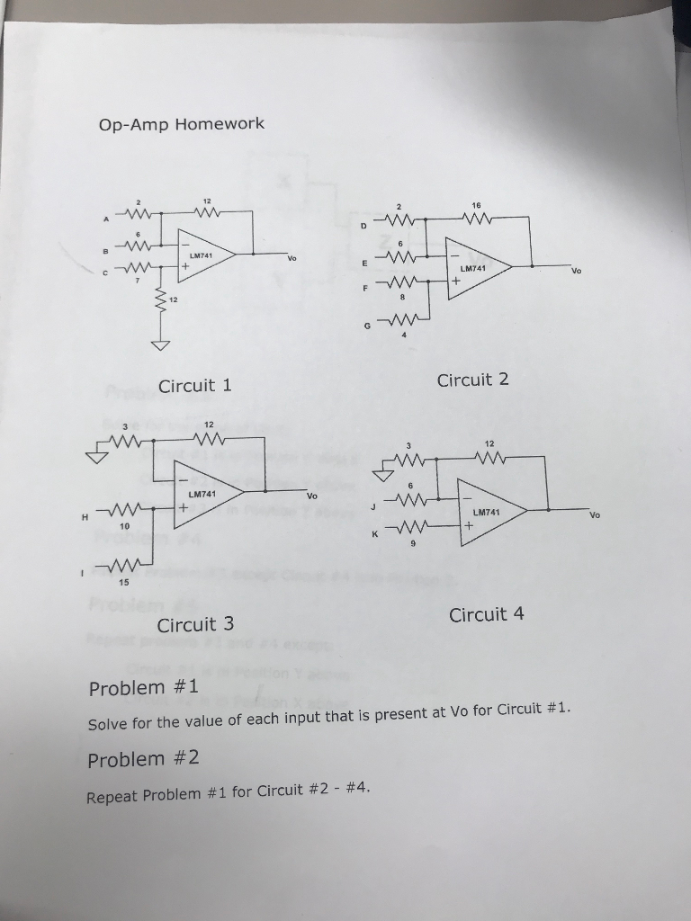 Solved Op-Amp Homework 12 16 Vo LM741 Vo 12 Circuit 2 | Chegg.com