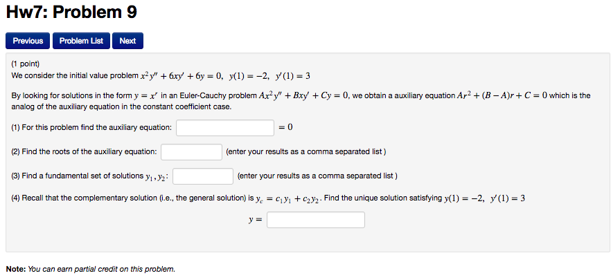 Solved Hw7: Problem 9 Previous Problem List Next (1 point) | Chegg.com