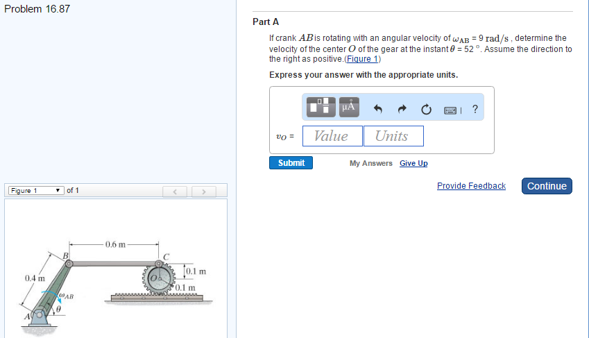 Solved Part A If crank AB is rotating with an angular | Chegg.com