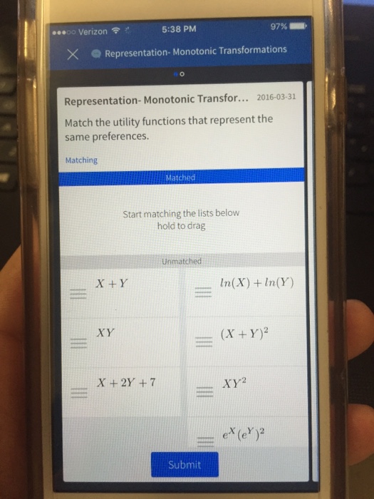 Solved Match the utility functions that represent the same | Chegg.com