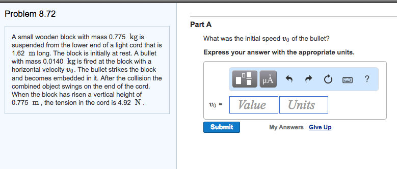 Solved A small wooden block with mass 0.775 kg is suspended | Chegg.com
