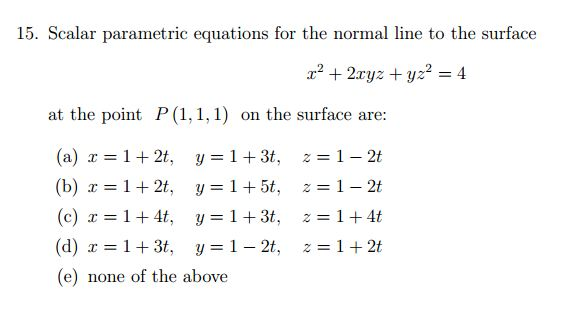 Scalar Parametric Equations For The Normal Line To