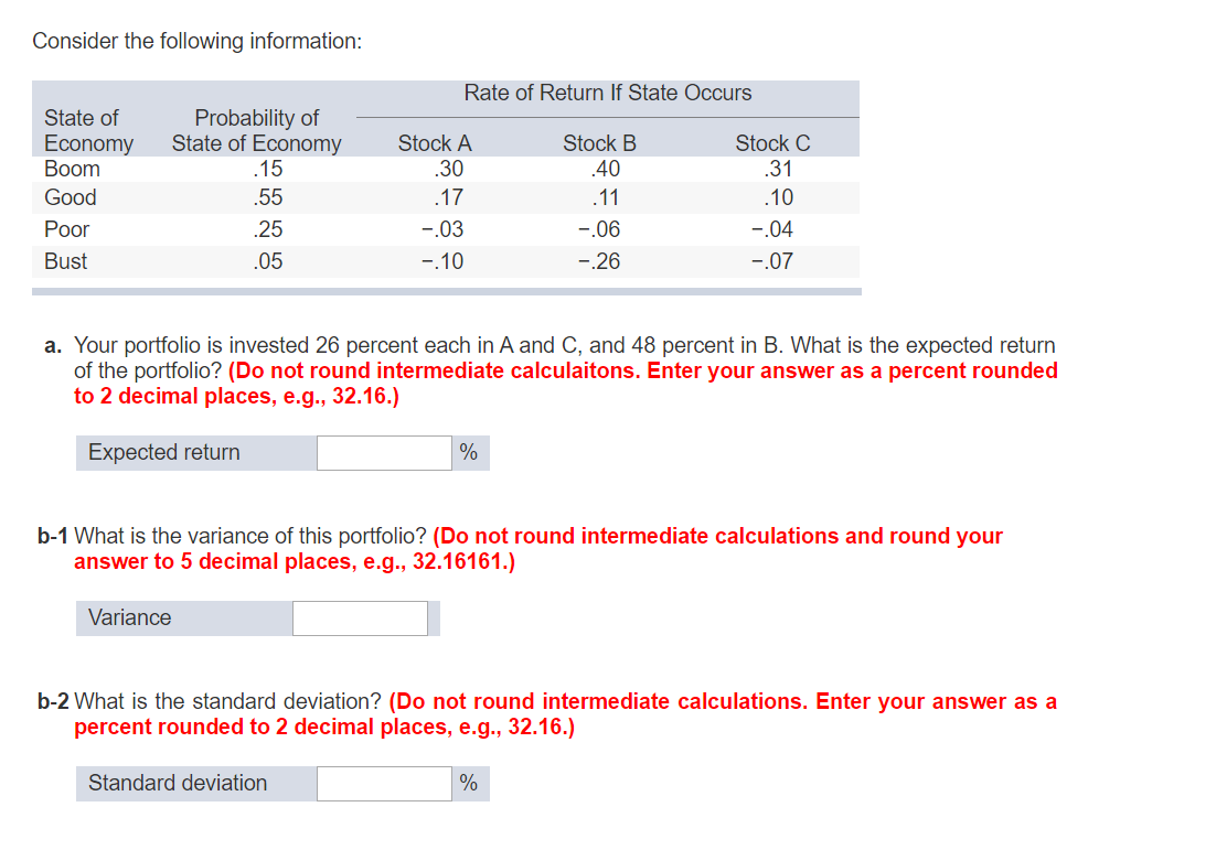 Solved Consider the following information Rate of Return If | Chegg.com