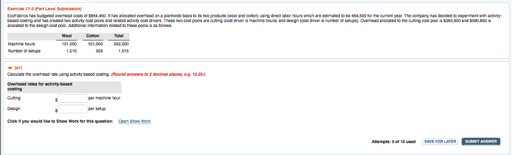 Solved Exercise 17-3 (Part Level Submission) EcoFabrics has | Chegg.com