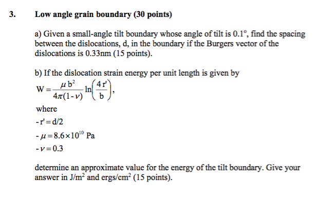 Low angle grain boundary Given a small-angle tilt | Chegg.com