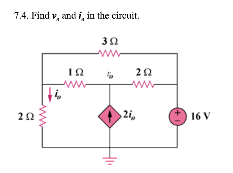 Solved 7.4. Find v, and i, in the circuit. 3Ω 1S2 2Ω 2i 16 V | Chegg.com