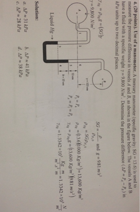 Solved A mercury manometer (specific gravity: SG = 13.6) is | Chegg.com