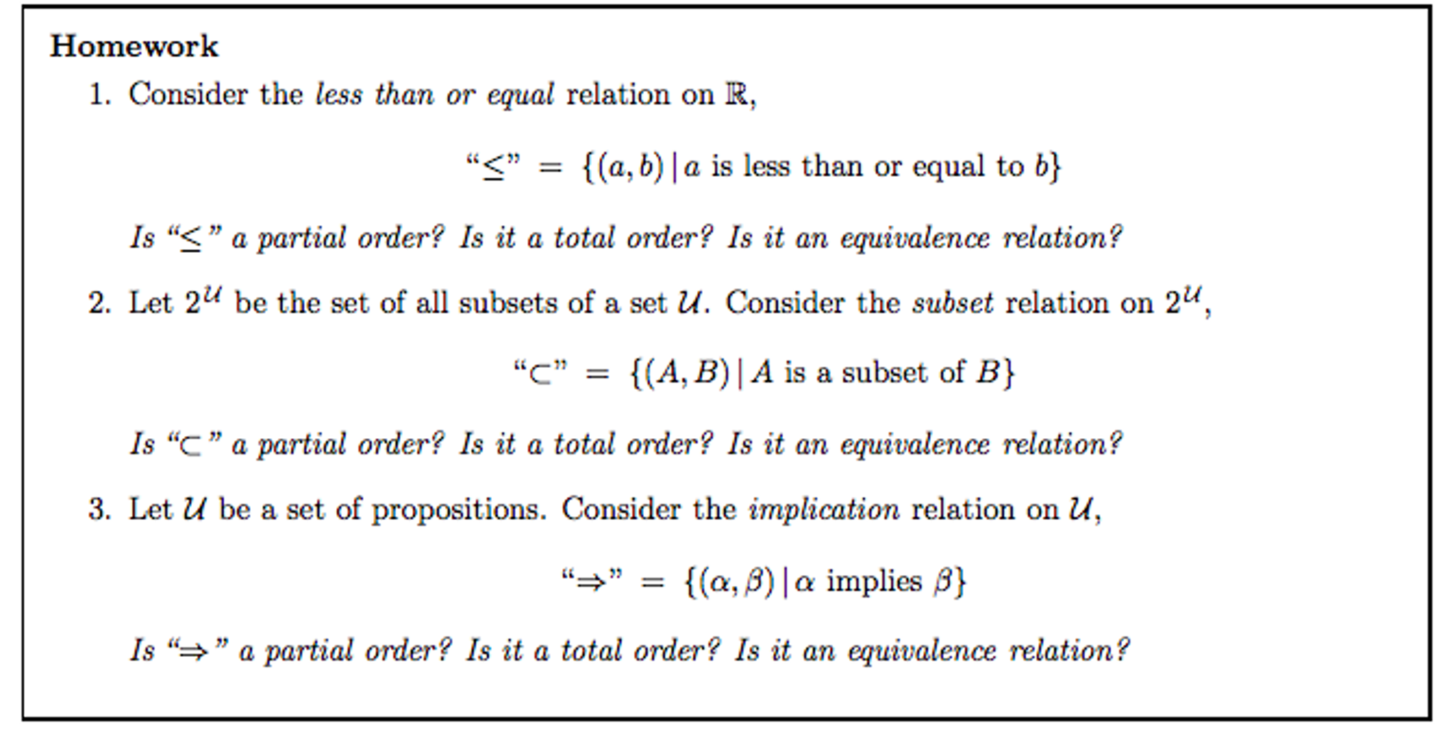 Solved Consider the less than or equal relation on R, | Chegg.com